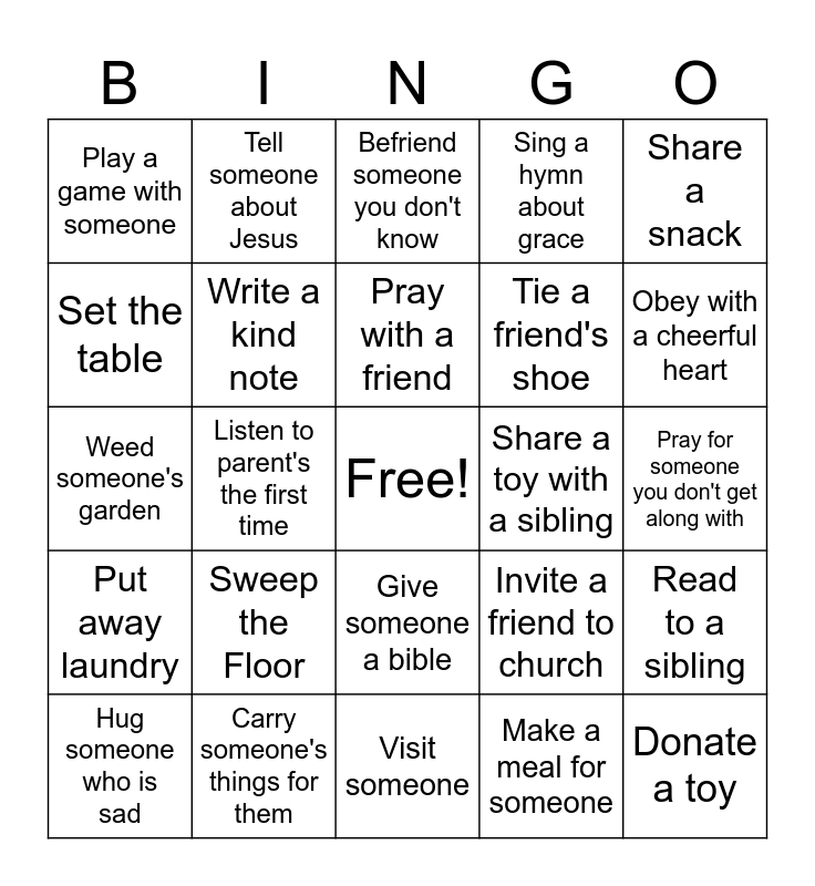 Acts of Grace Bingo Card