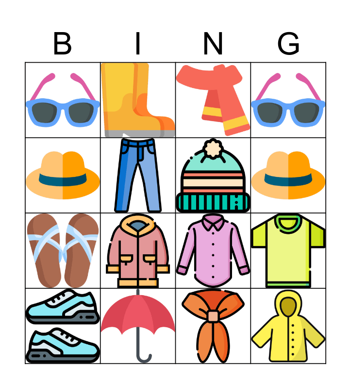 Les vêtements Bingo Card