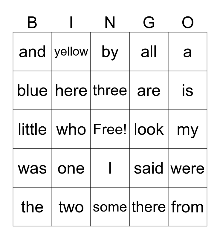 Tricky Words Bingo Card