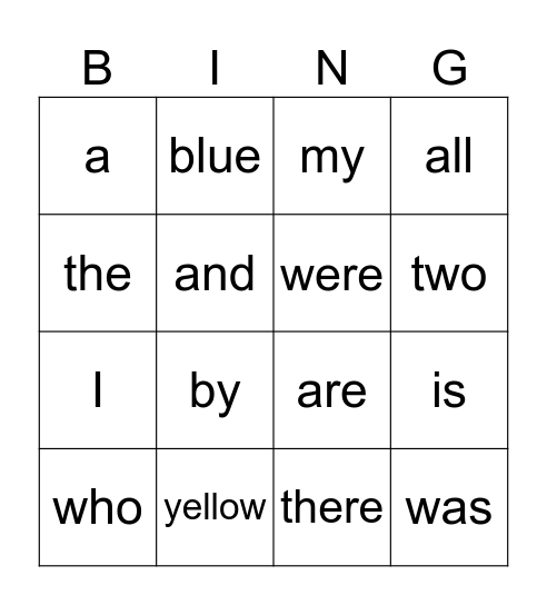 Tricky Words Bingo Card