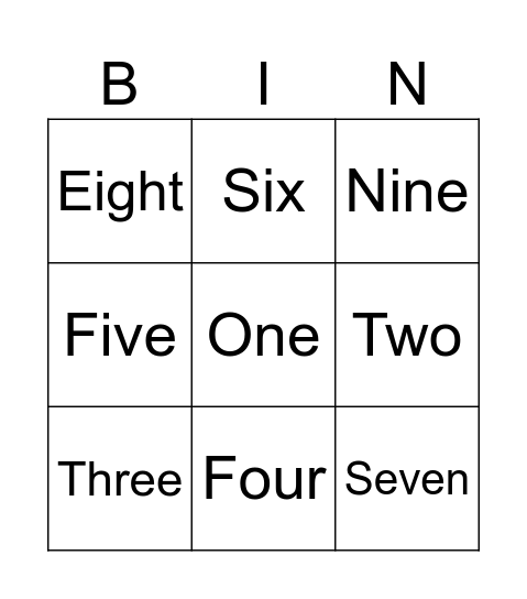 Number Word Bingo Card