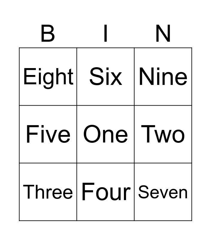 Number Word Bingo Card