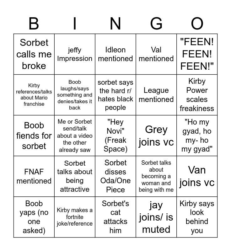 Savvy vc bingo Card
