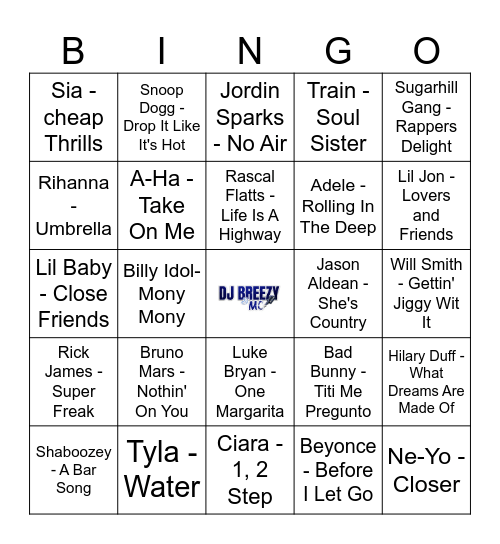Dj Breezy's Bingo Card