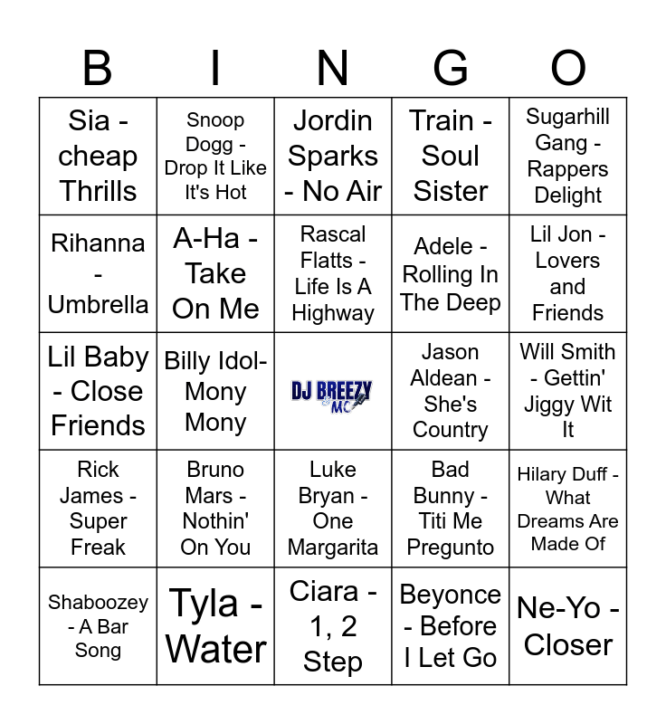 Dj Breezy's Bingo Card