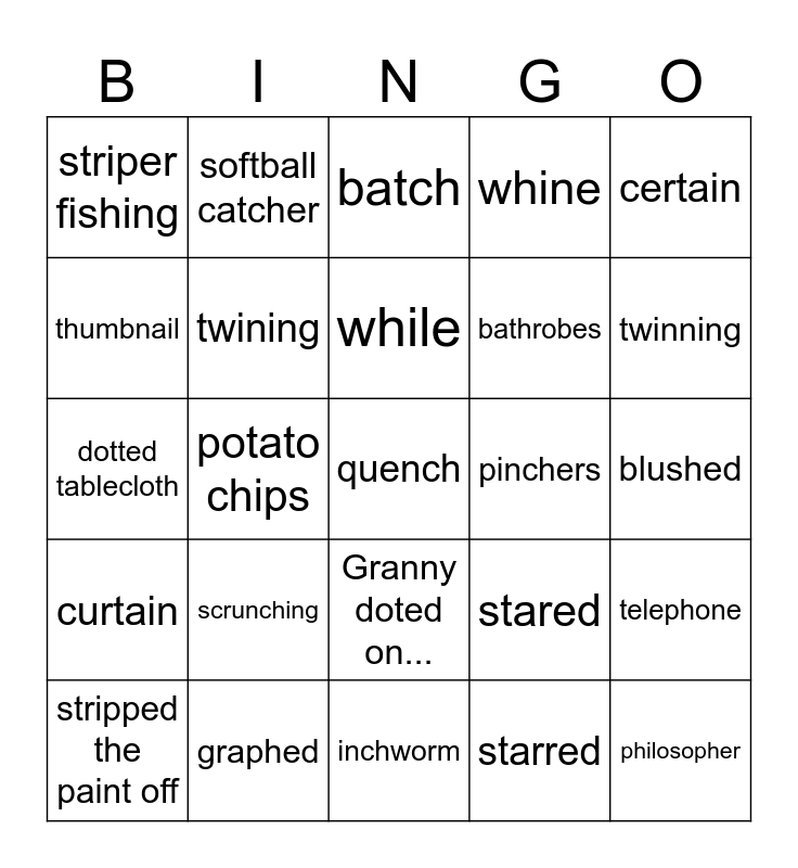 Digraph Trigraph Bingo Card
