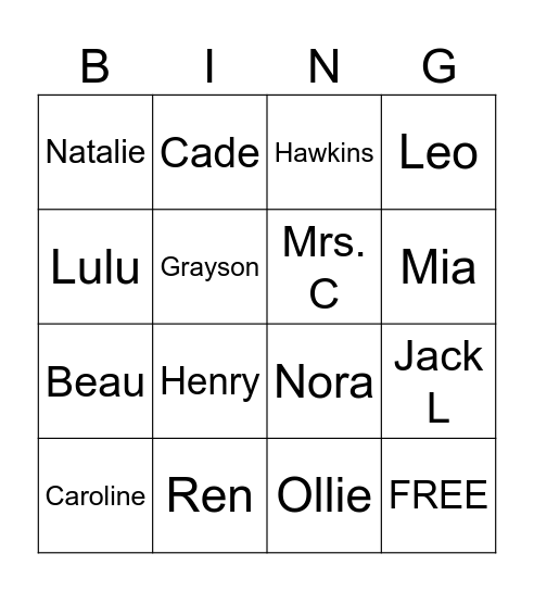 Name Bingo Card