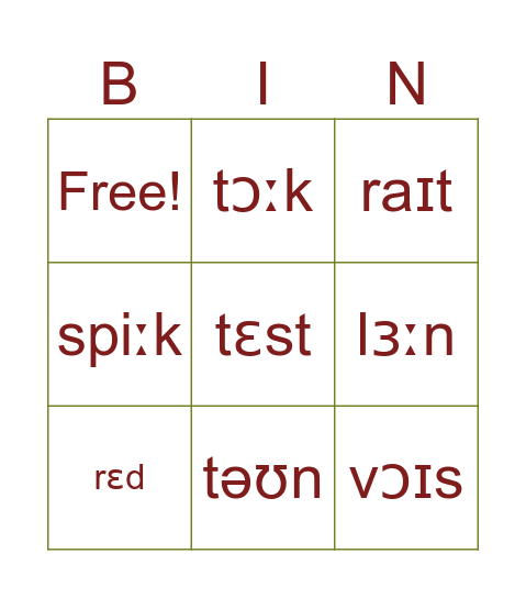 IPA Bingo Cards Bingo Card