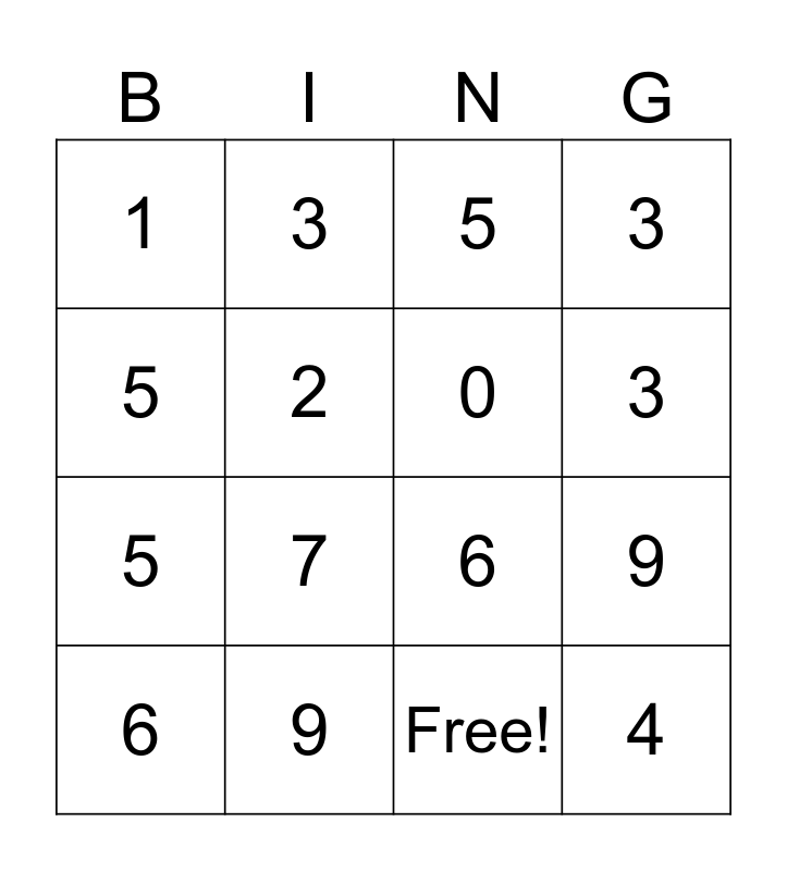 Numbers to 10 Bingo Card
