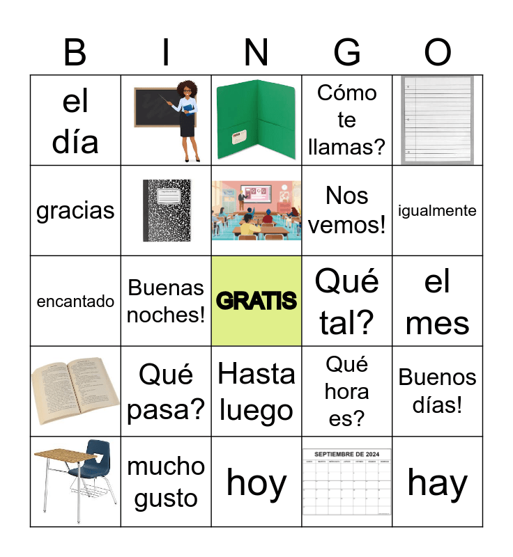 Para Empezar Greetings + Class Vocab. Bingo Card