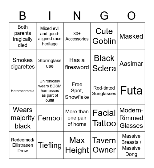 Is your DnD Character a Snowflake? Bingo Card