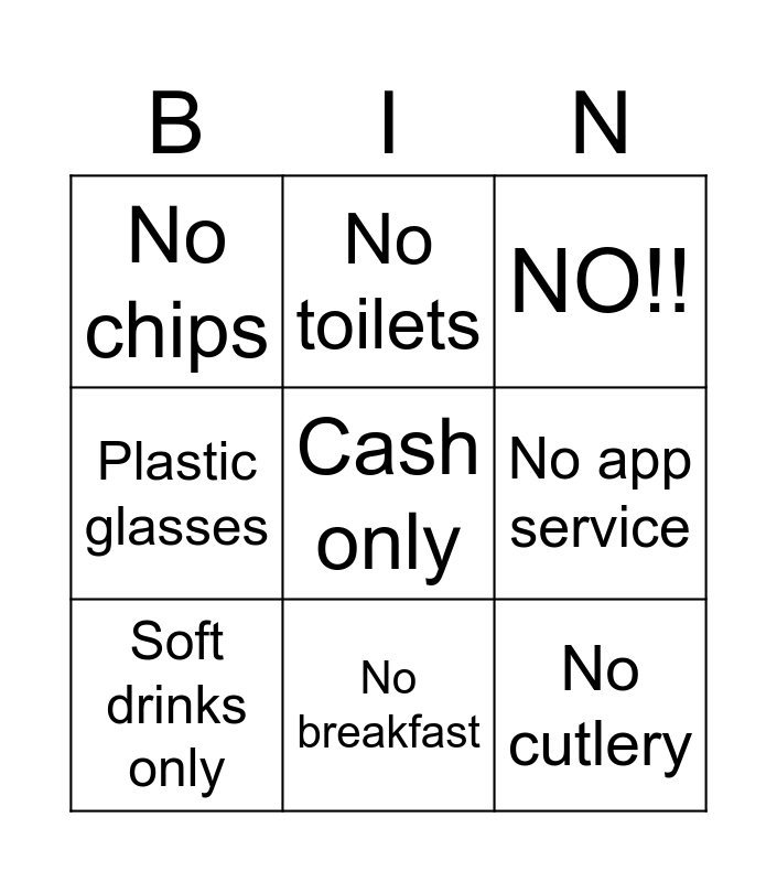 TBI Wetherspoons Bingo Card