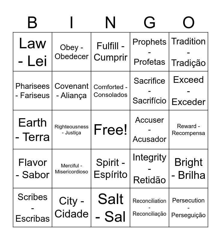 BINGO ON THE MOUNT BINGO NO MONTE Bingo Card