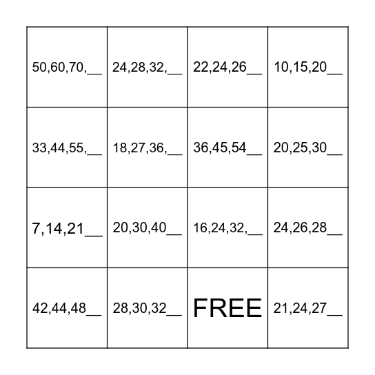 Multiples Bingo Card