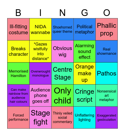 Fringe Festival Weird Theatre Bingo Card