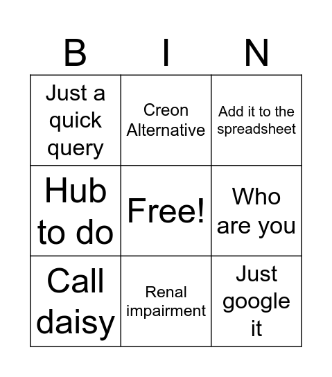 Untitled Bingo Card