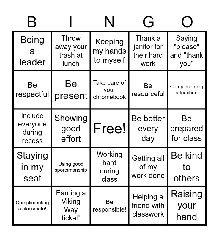 PBIS Bingo Card