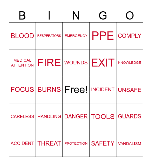 SAFETY BINGO Card