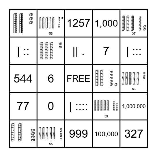 Base Ten Counting Bingo Card