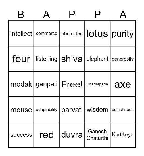 Ganesh Chaturthi Bingo Card