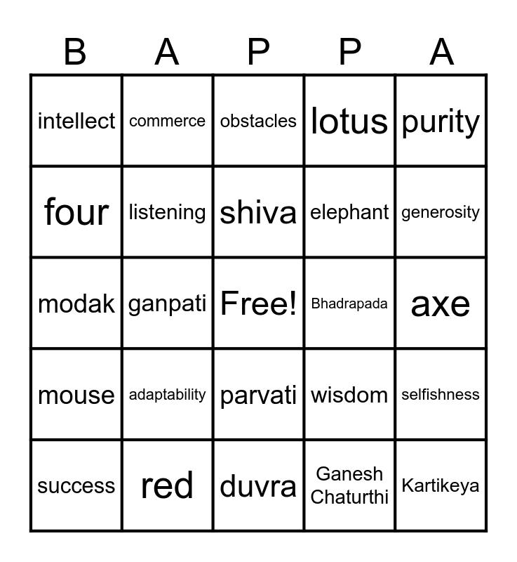 Ganesh Chaturthi Bingo Card