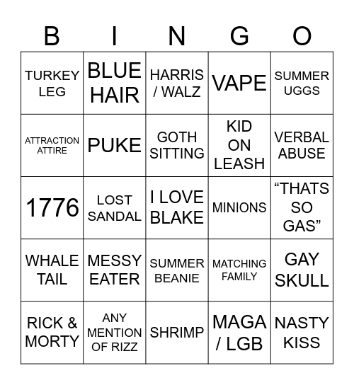 BG BANGO Bingo Card