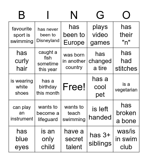 Bronze Cross Bingo Card