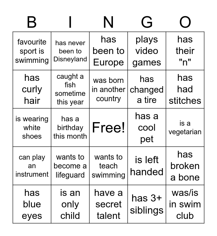 Bronze Cross Bingo Card
