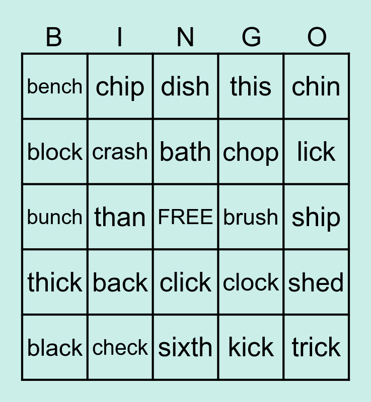 Digraphs Review 1 Bingo Card