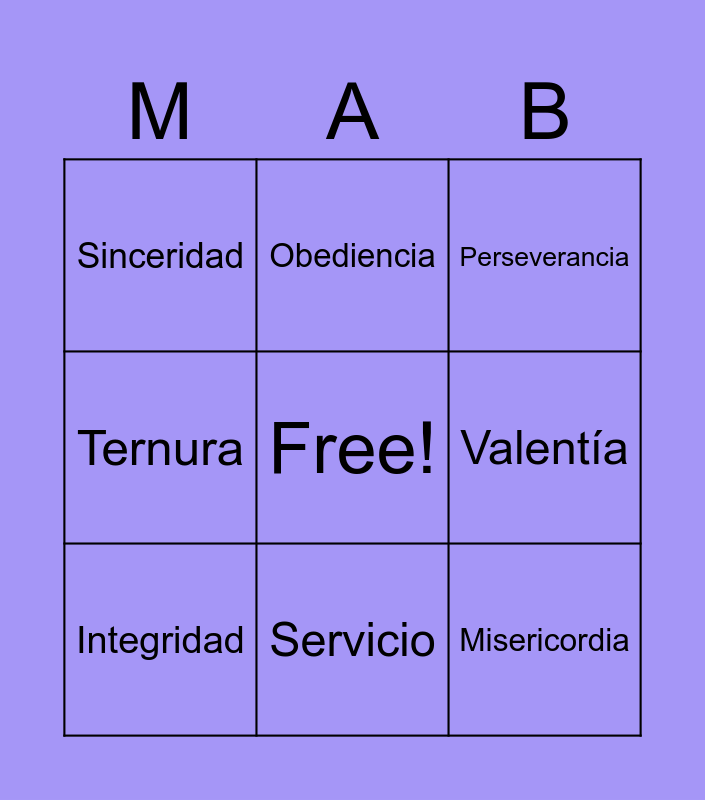 Bingo MAB Bingo Card