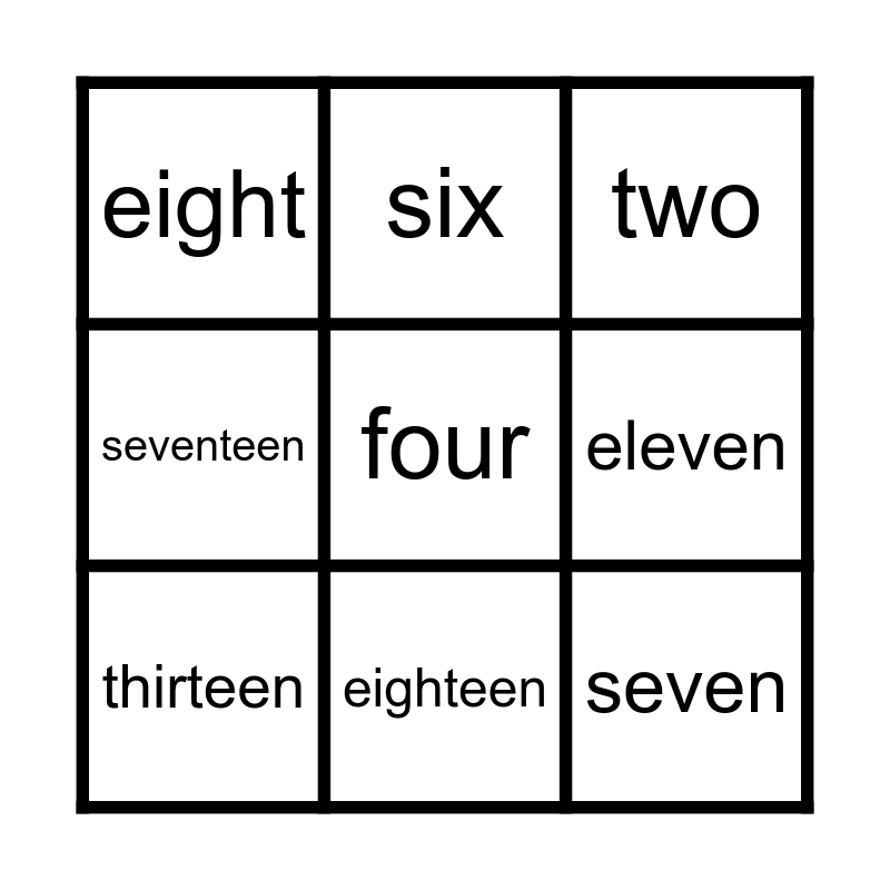 Number Names Bingo Card