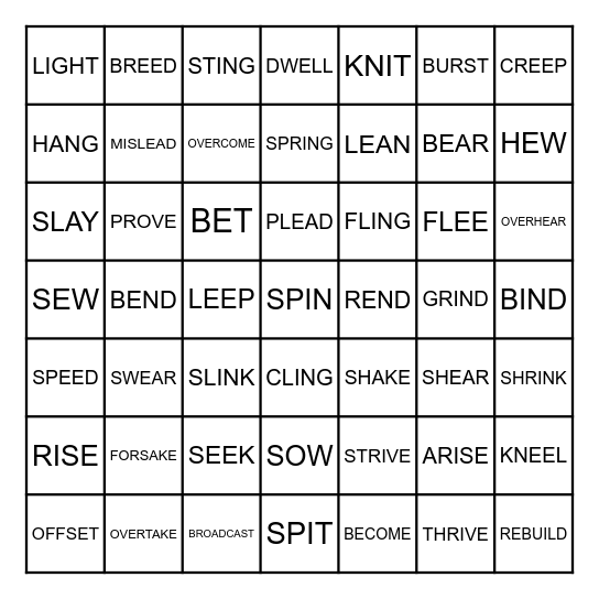 IRREGULAR VERBS TIC TAC TOE B2-C1 Bingo Card