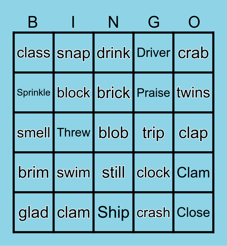 Consonant Blend BINGO Card