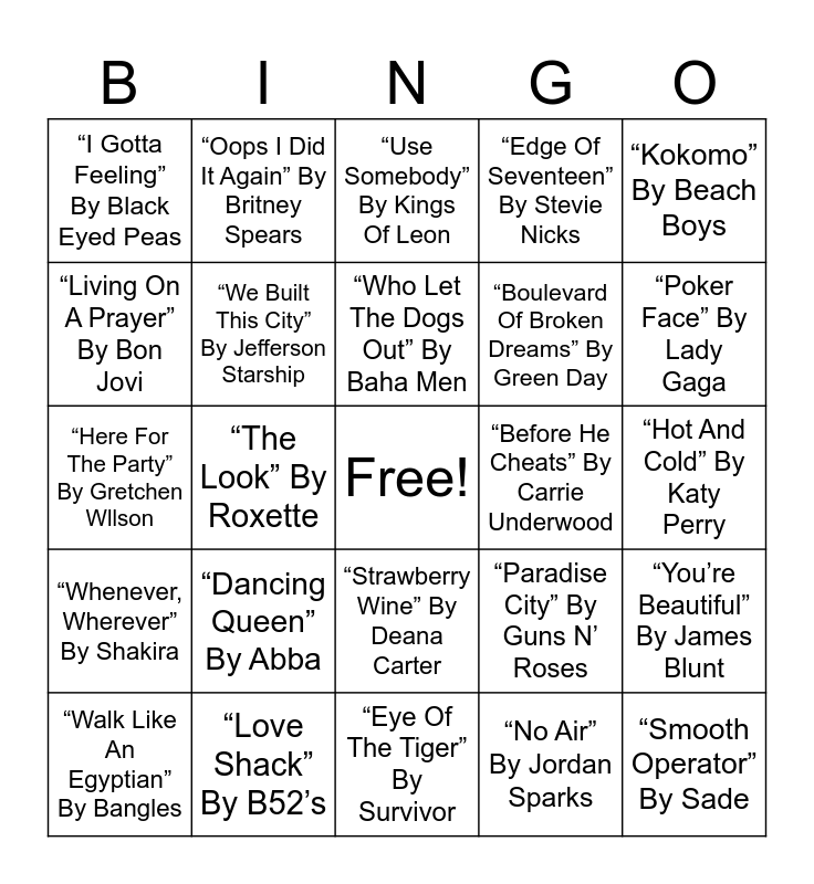 #1 Musical Bingo Card