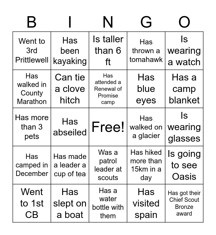 Amazon Bingo Card