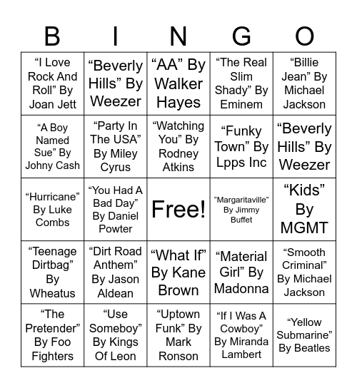 #3 Musical Bingo Card