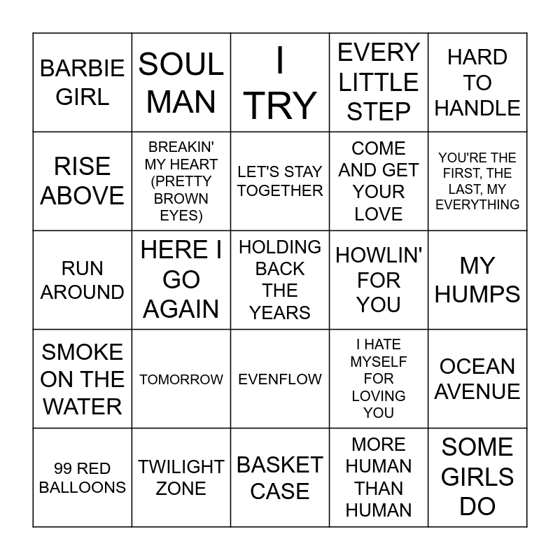 COLORFUL BAND NAMES Bingo Card