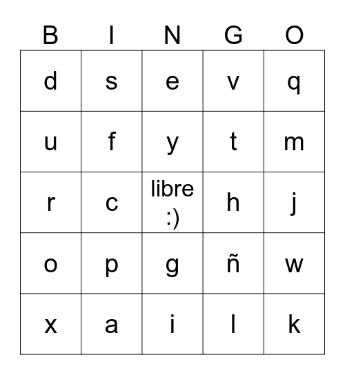 El alfabeto (Spanish alphabet) Bingo Card