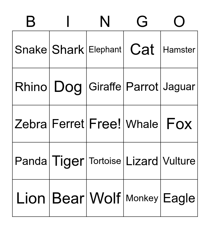RFK Jr & Animals Bingo Card