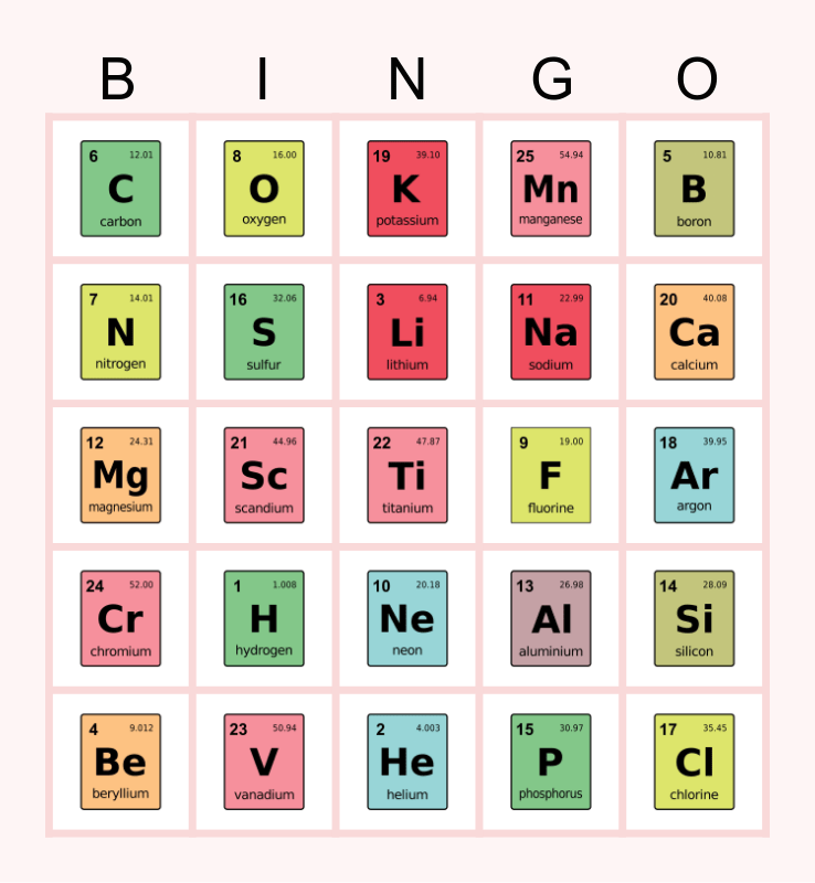 𝘌𝘓𝘌𝘔𝘌𝘕𝘛𝘚 𝘉𝘐𝘕𝘎𝘖 Bingo Card