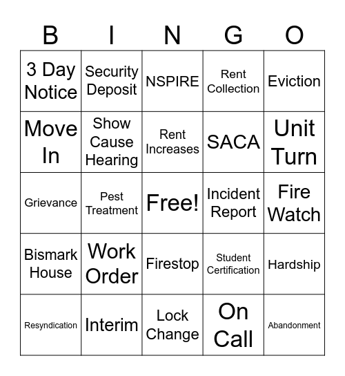 Property Management Bingo Card