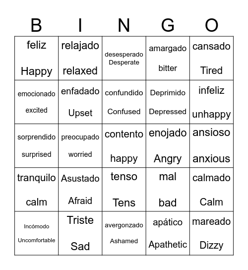 Emociones Bingo Card