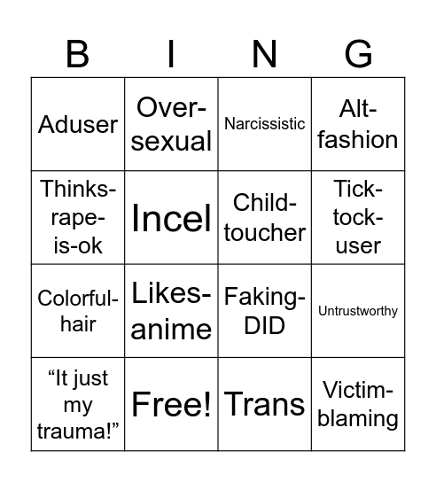 My evil exs Bingo Card
