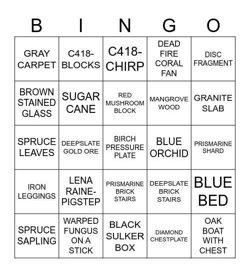 MINECRAFT RANDOM ITEMS Bingo Card