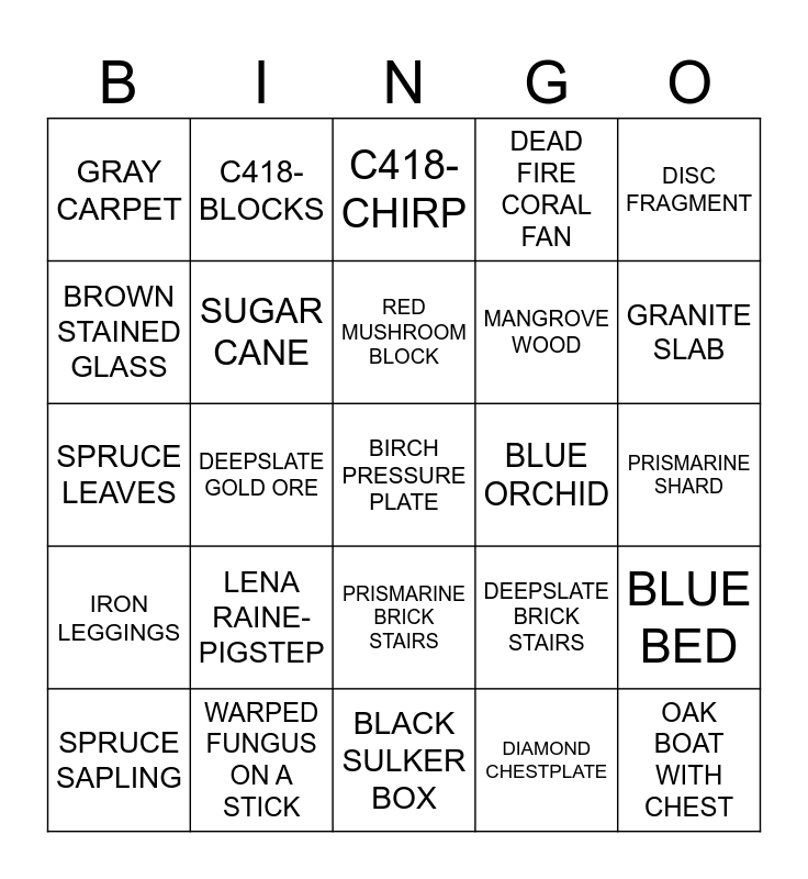 MINECRAFT RANDOM ITEMS Bingo Card