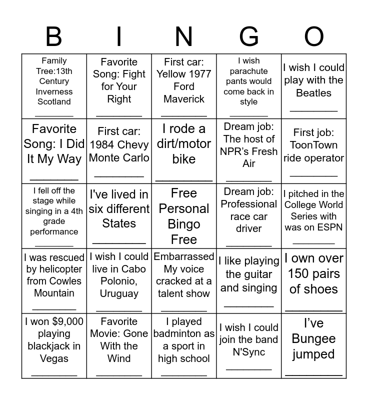 Personal Bingo BPAI/DCSS Bingo Card