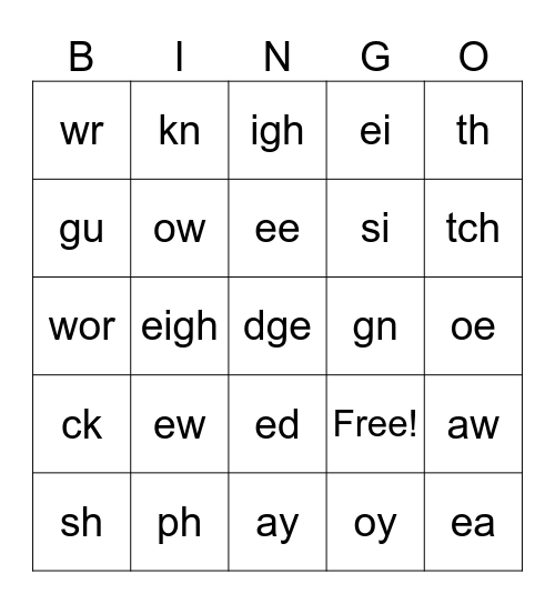 Phonogram Bingo Card