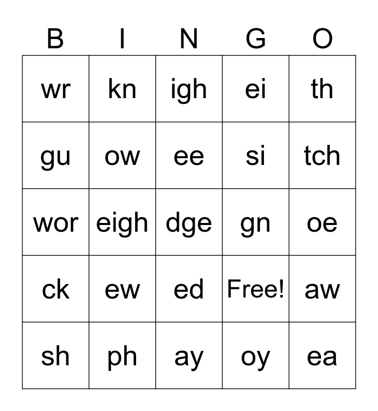 Phonogram Bingo Card