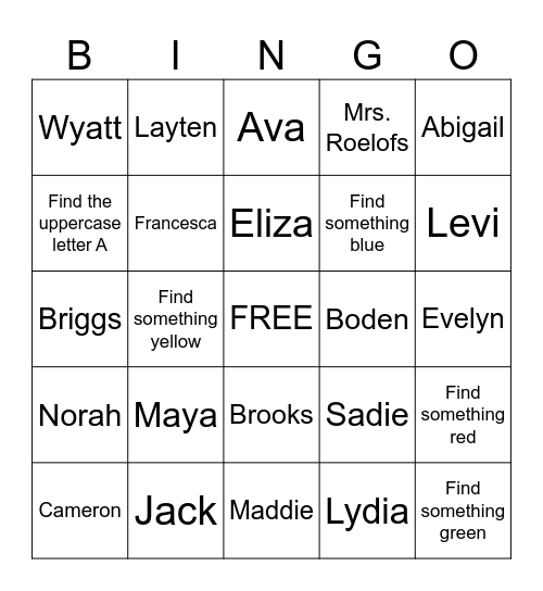 Name Bingo Card