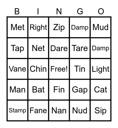 Minimal Pair Bingo Card